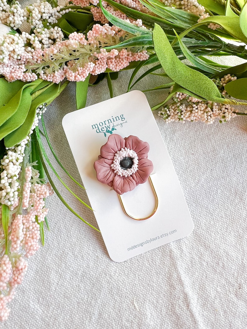 Polymer Clay Paper Clip Bookmark: Pig, Cow, Gnome, Anemone Flower - Etsy