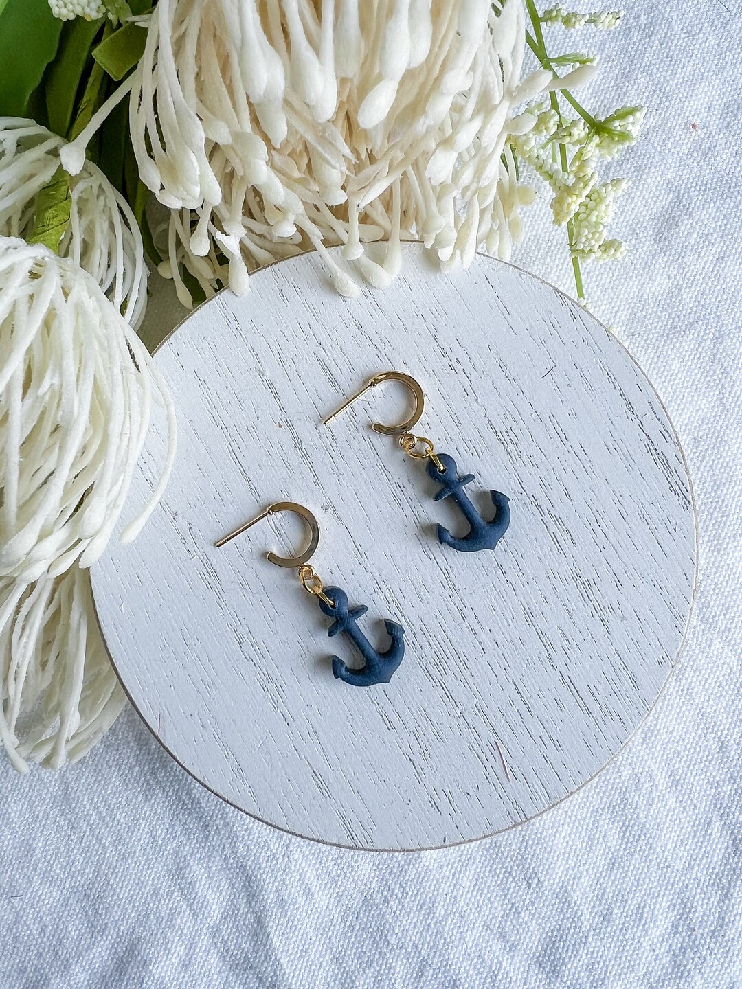 Navy Blue Nautical Anchor Mini Polymer Clay Huggie Earrings - Etsy