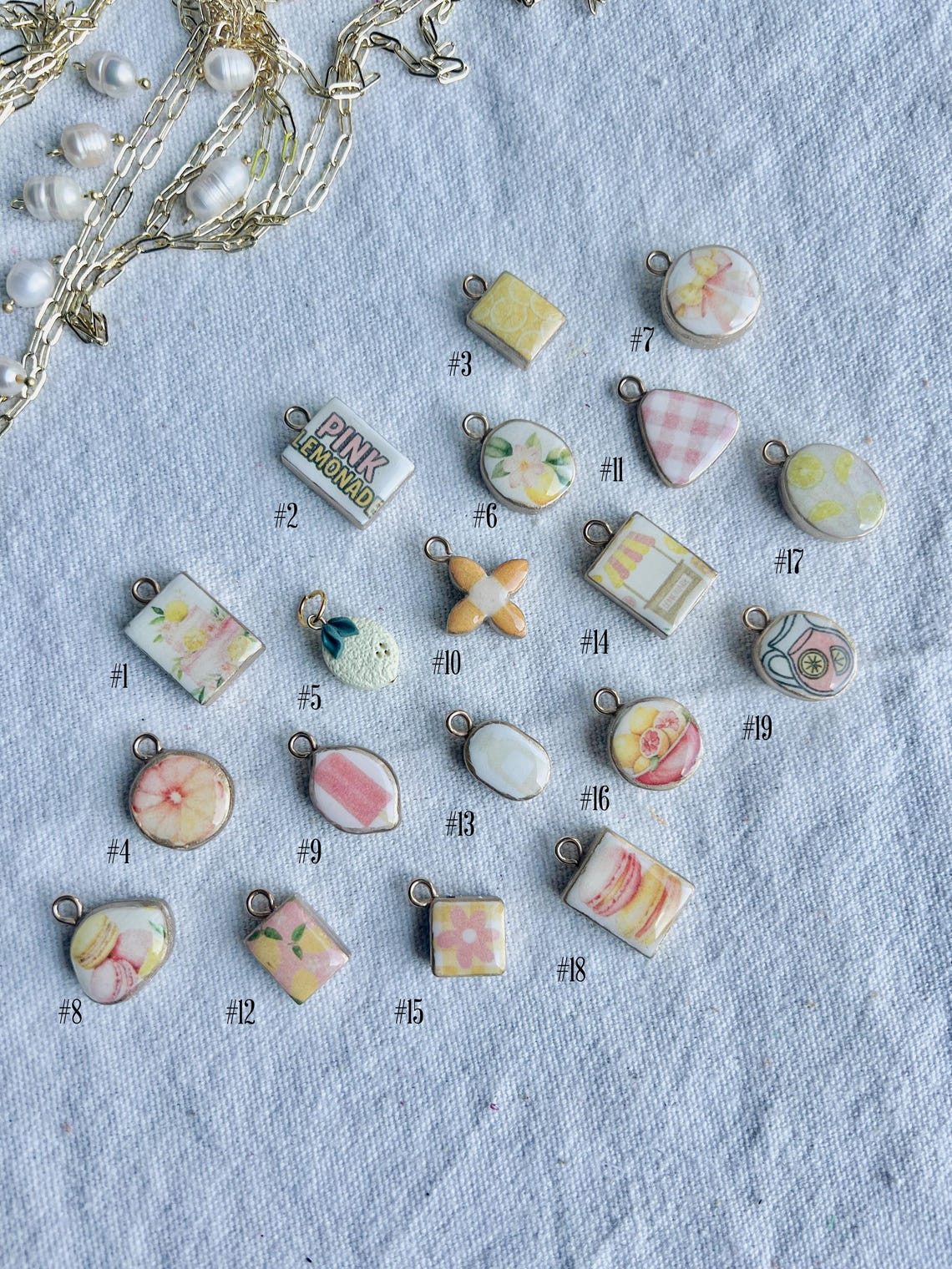 Pink Lemonade Themed Transfer Paper Designed Polymer Clay Charms - Etsy