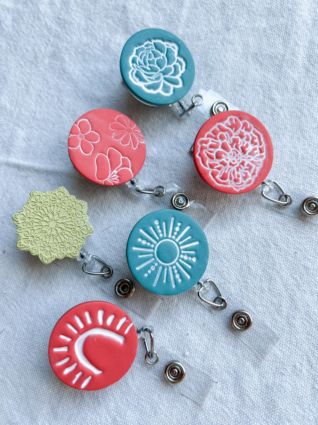 Boho Flower Polymer Clay ID Badge: Teacher Nurse Retractable Reel - Etsy