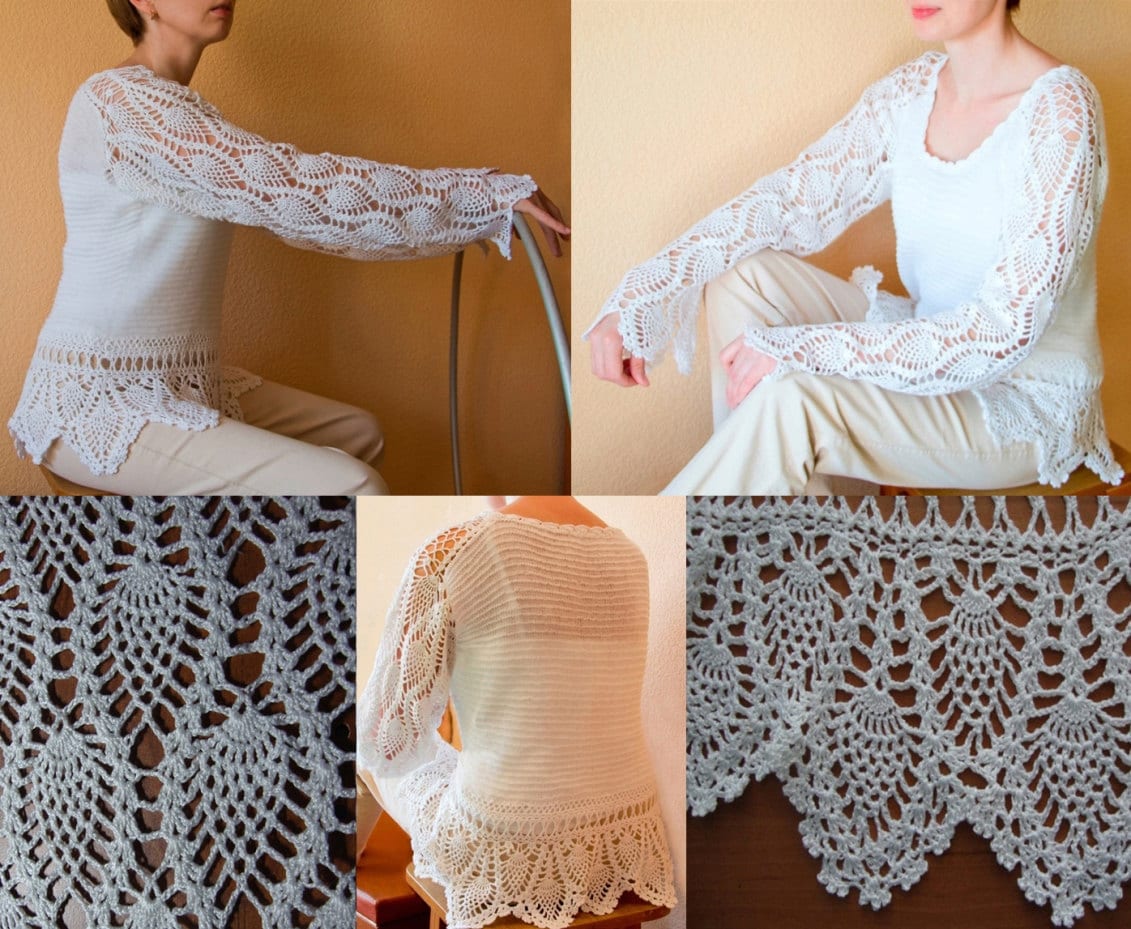 Tunic with crochet pineapple motifs PATTERN for sizes S-5XL, written ...