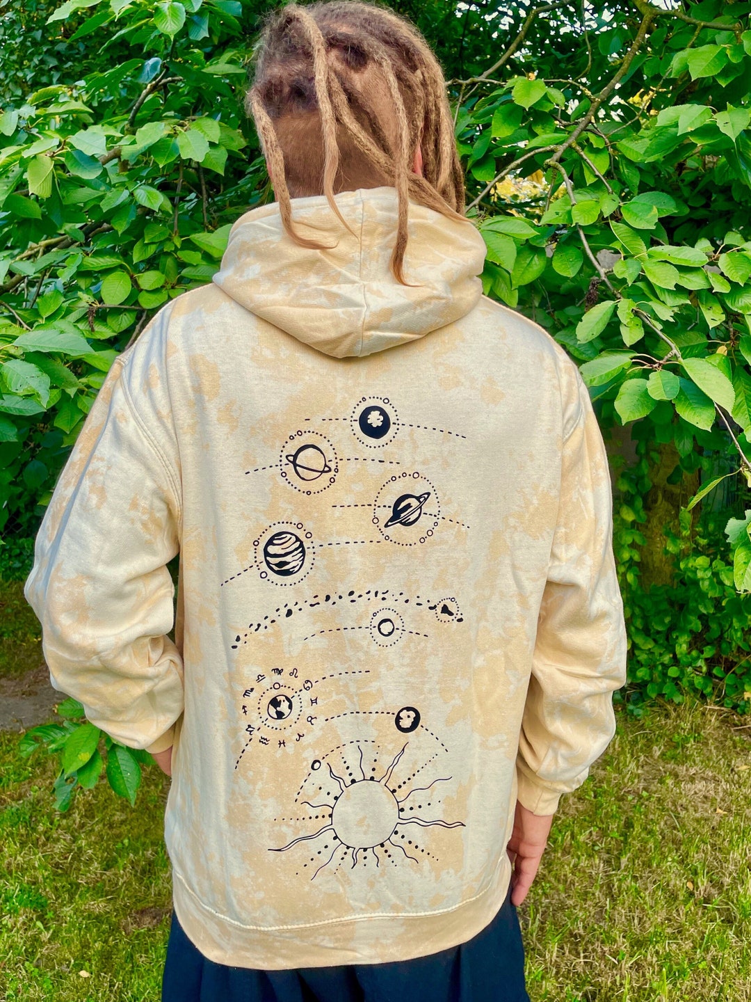 Tie Dye Hoodie With Planetary Print and Planet Symbols. Sweatshirt for ...