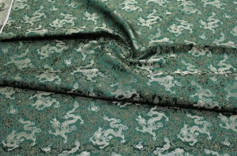 SALE, Light Gold Color Brocade Fabric With Chinese Loong Pattern ...