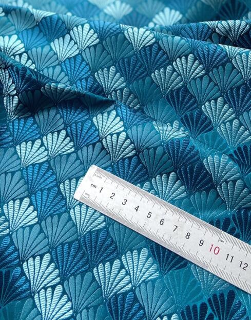 Blue Color Brocade Fabric With Fish Scale Pattern Wide - Etsy
