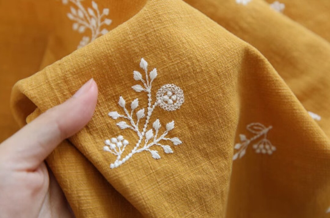 SALE, Ginger Beige Pure Cotton Embroidery Fabric, Cotton Fabric, by the ...
