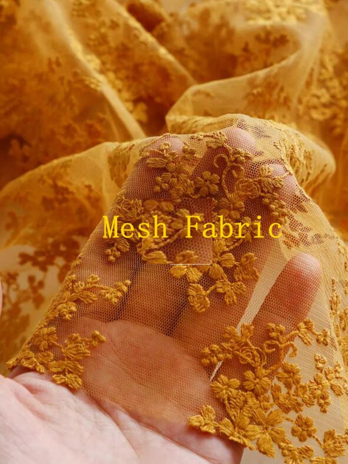 High Quality Ginger Yellow Color Mesh Fabric With Floral Style, Mesh ...