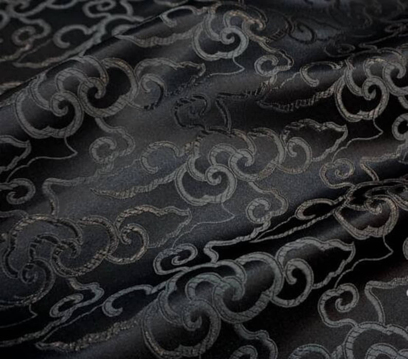 Black Color Brocade Fabric Jacquard Fabric by the Yard - Etsy