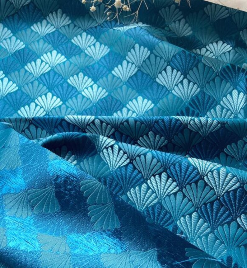 Blue Color Brocade Fabric With Fish Scale Pattern Wide - Etsy