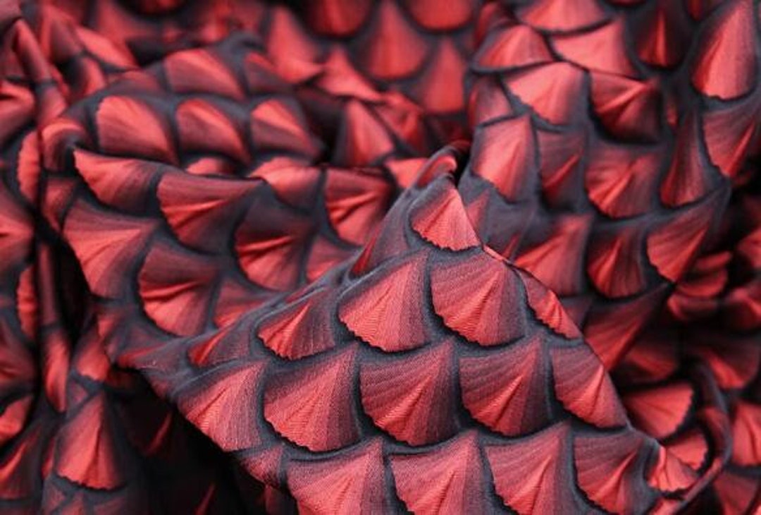 3D Relief Red Scale Woven Brocade Fabric With Fan-shaped Texture ...