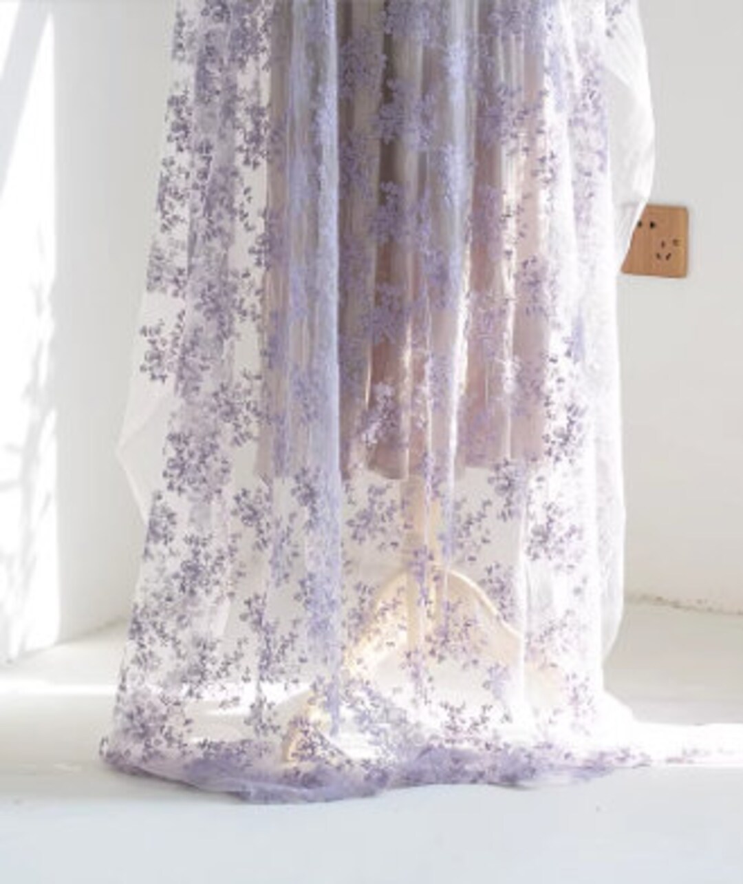 Light Purple Color Mesh Fabric With Floral Style, Mesh Fabric, Mesh ...