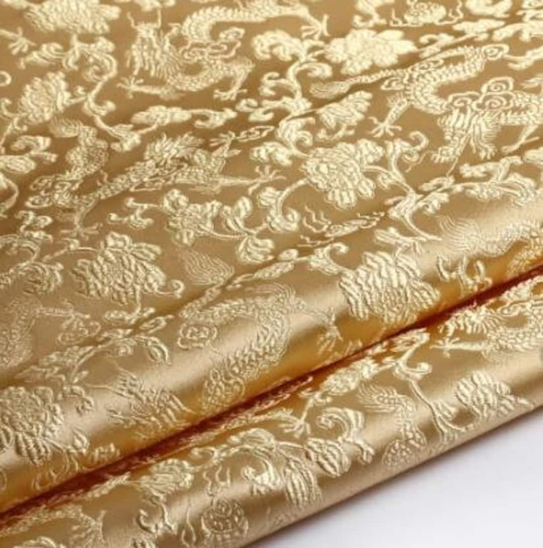 SALE, Light Gold Color Brocade Fabric With Chinese Loong Pattern ...