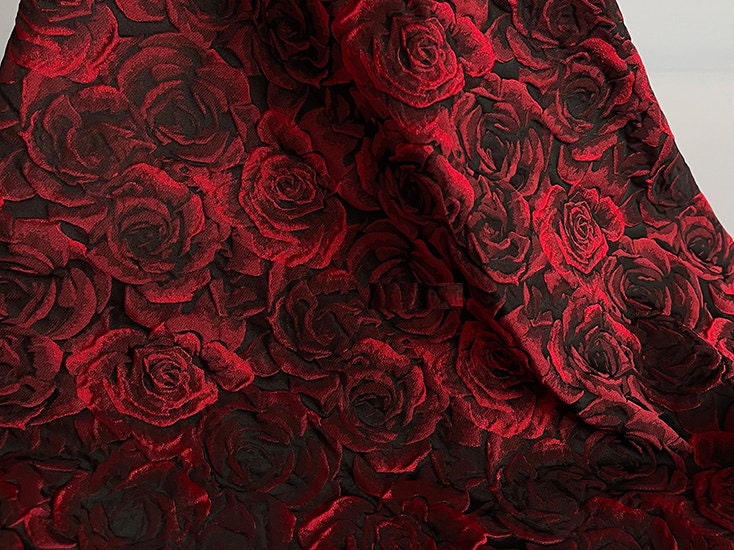 ON SALE Black Color Jacquard Fabric With Red Rose Style - Etsy