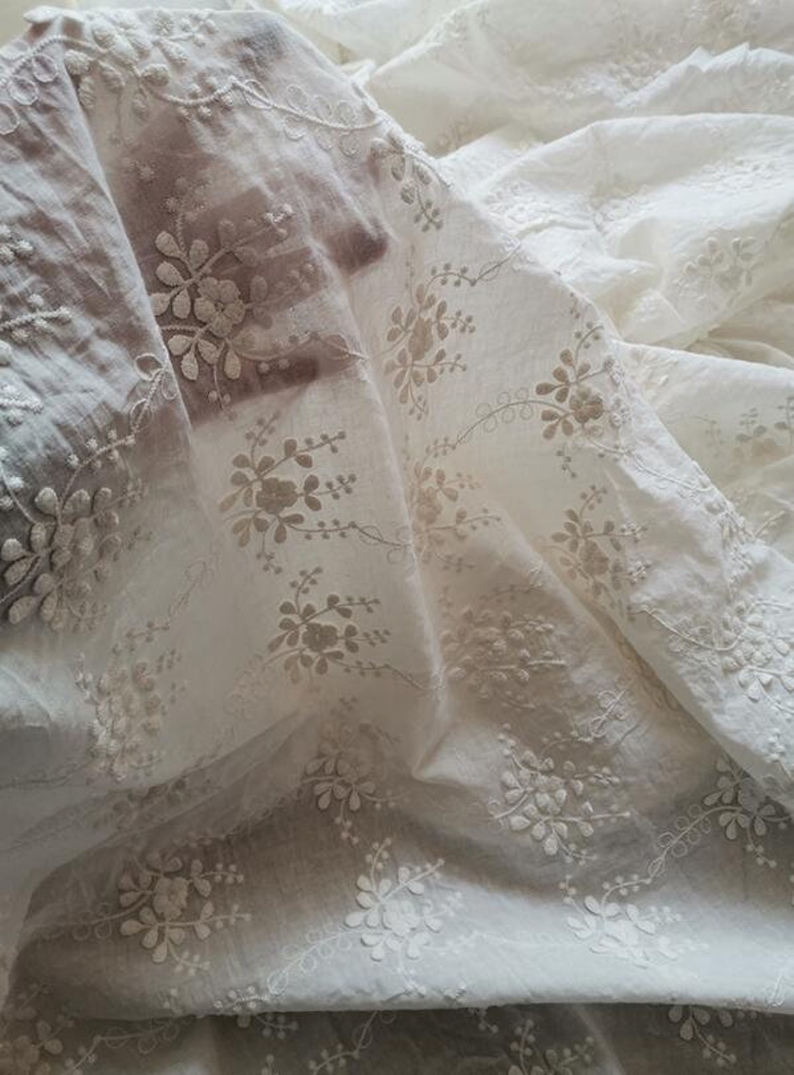 SALE Off-white Color Cotton Fabric Thin Embroidered Cotton - Etsy