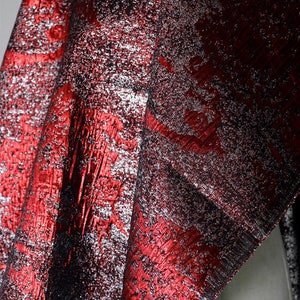 Glossy Texture Jacquard Fabric, Red Black Silver Color Coat Pants ...