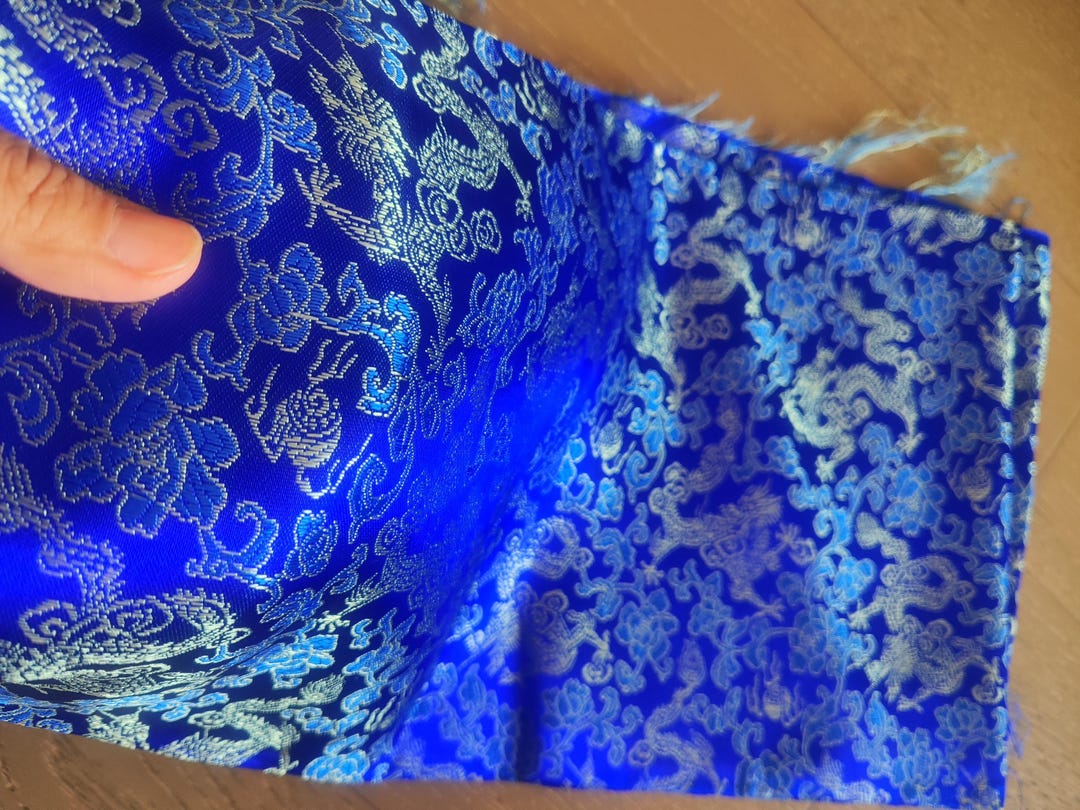 Blue Color Brocade Fabric With Chinese Gold Color Dragon Pattern ...