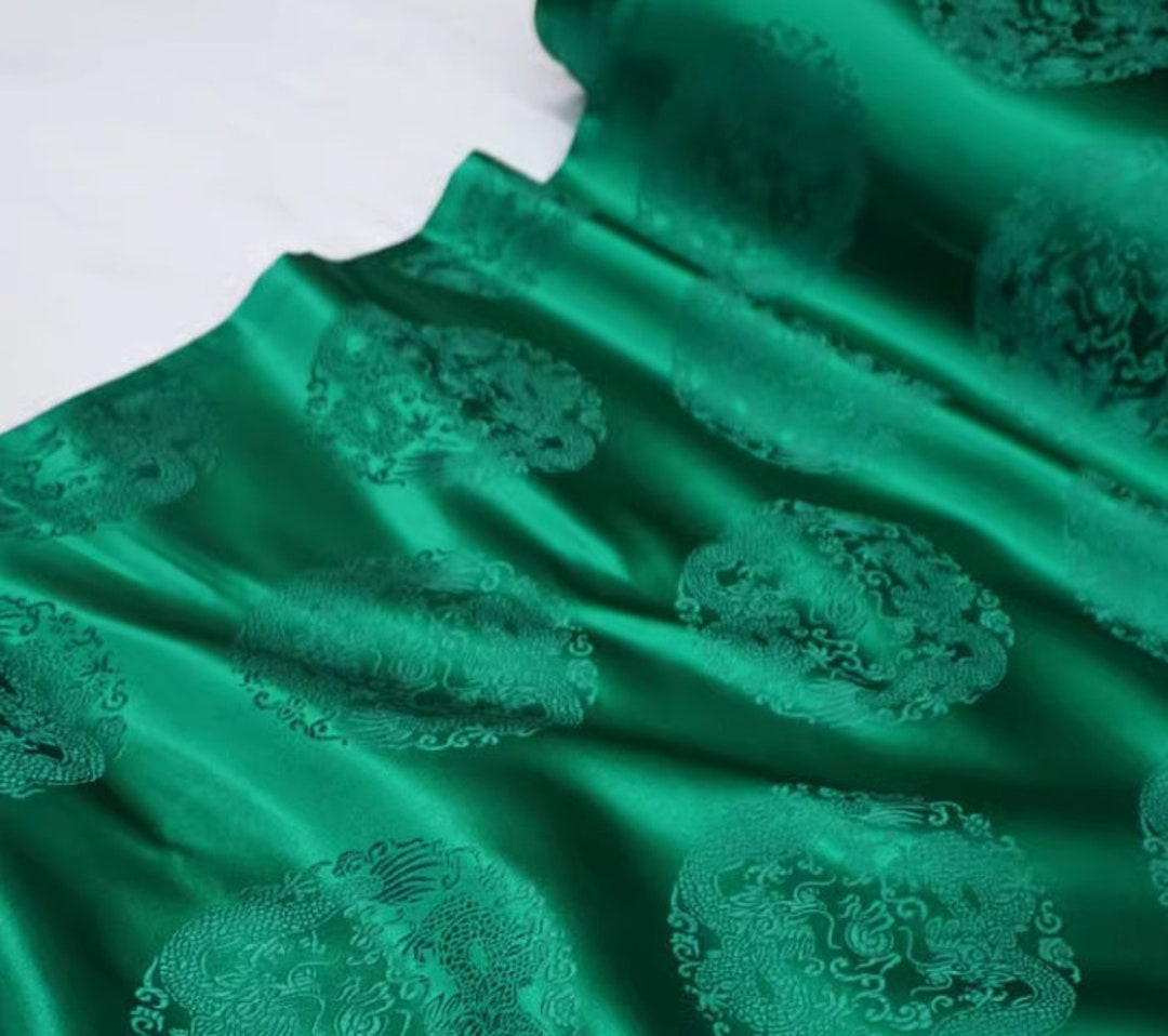 Dark Green Brocade Fabric With Dragon Pattern, Jacquard Fabric, Cosplay ...