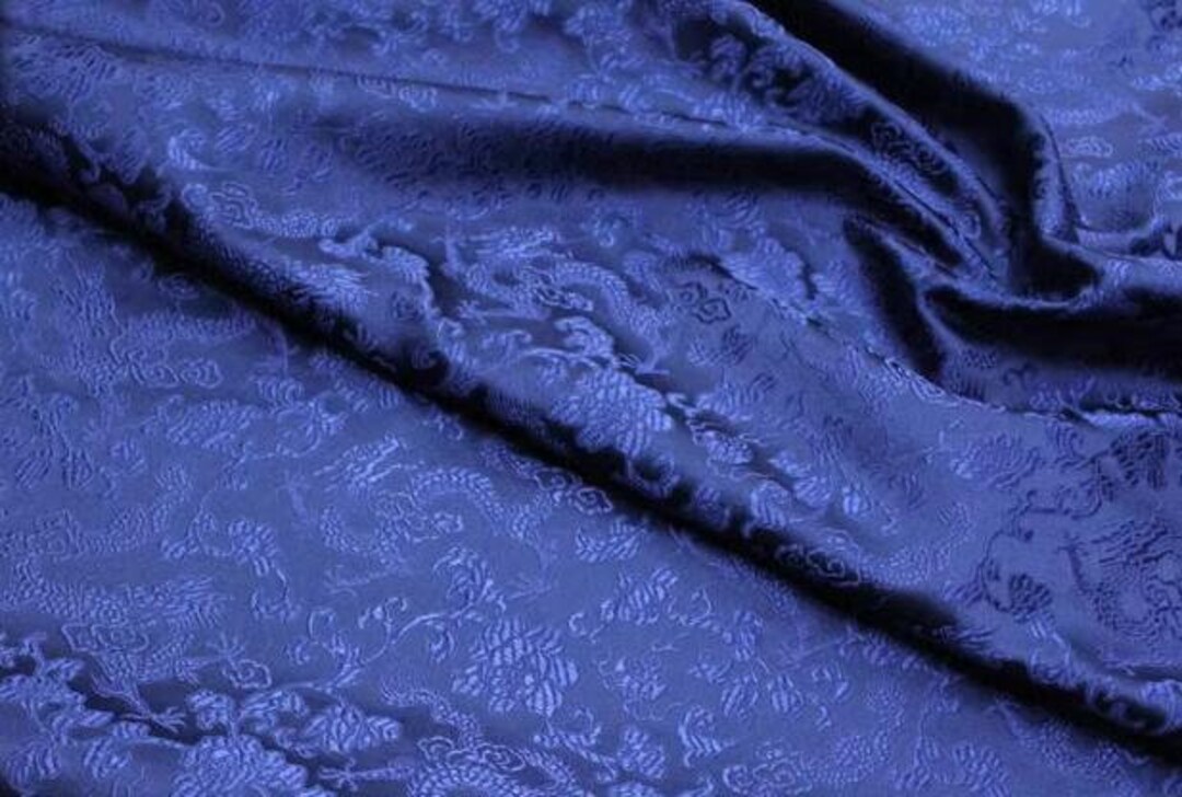 Blue Color Brocade Fabric With Chinese Dragon Pattern, Jacquard Fabric ...