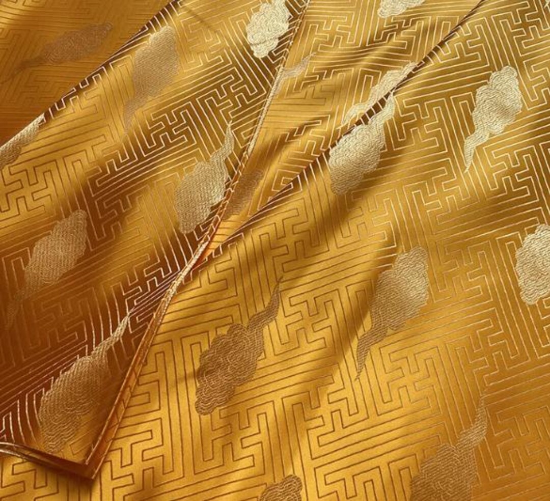 Gold Yellow Color Brocade Fabric, Wide Brocade Fabric, Cloud Pattern ...