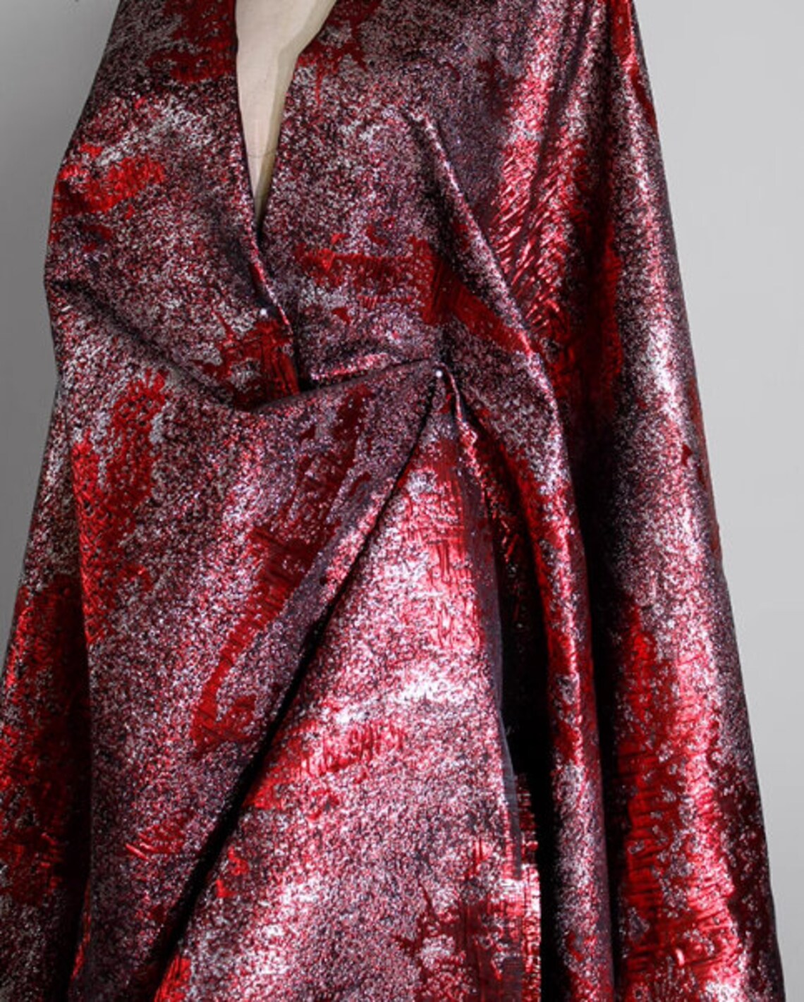 Glossy Texture Jacquard Fabric, Red Black Silver Color Coat Pants ...