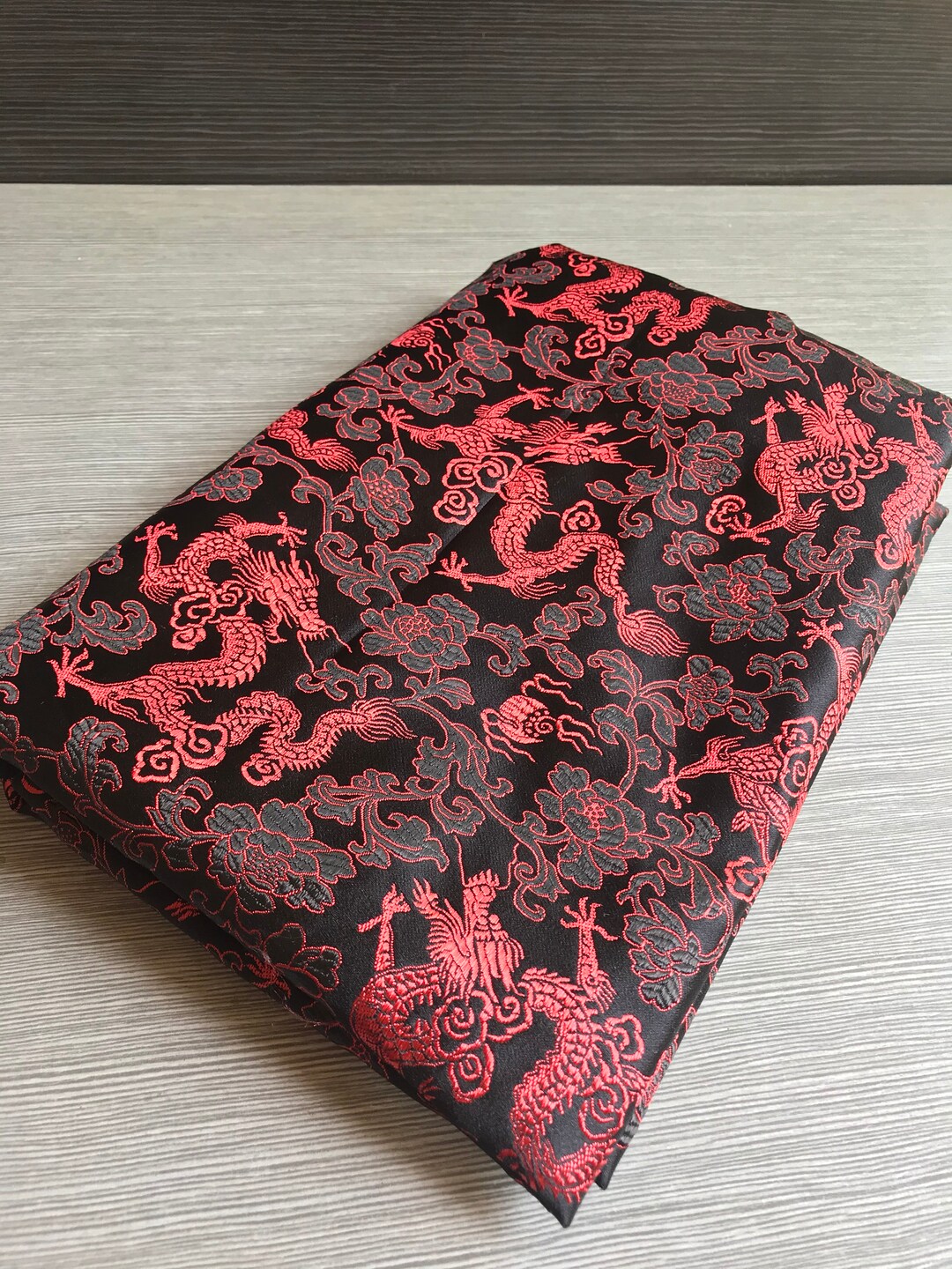 Black Color Brocade Fabric With Chinese Loong Pattern, Jacquard Fabric ...