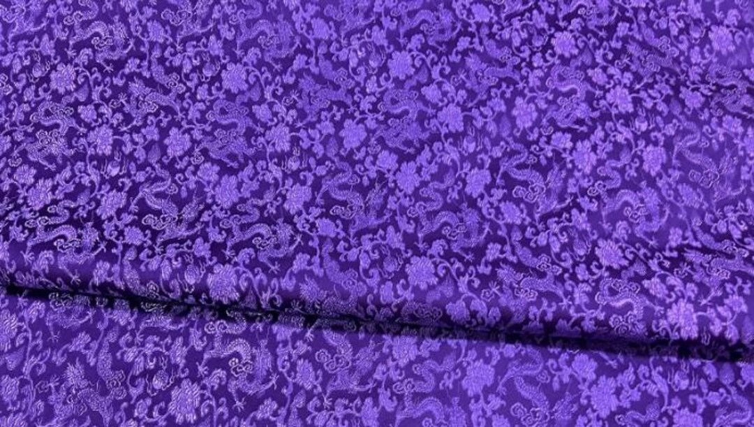 Purple Color Brocade Fabric With Chinese Dragon Pattern, Jacquard ...