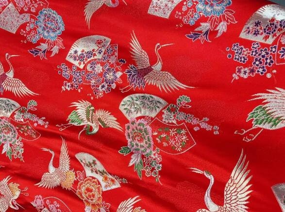 Wide Red Color Brocade Fabric With Bird Style, Jacquard Fabric, Wedding ...