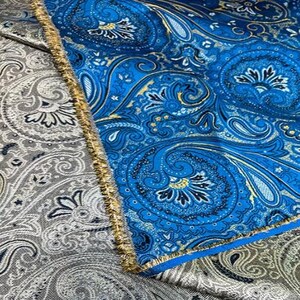 Wide Brocade Fabric, Blue Color Brocade Fabric With Flower Pattern ...