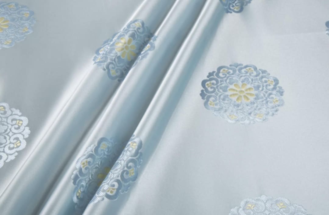 Light Blue Color With Flower Pattern, Brocade Fabric, Jacquard Dress ...