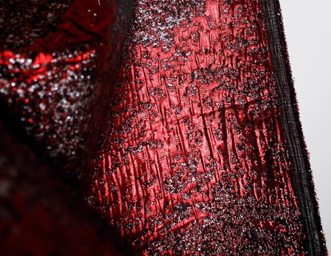 Glossy Texture Jacquard Fabric, Red Black Silver Color Coat Pants ...