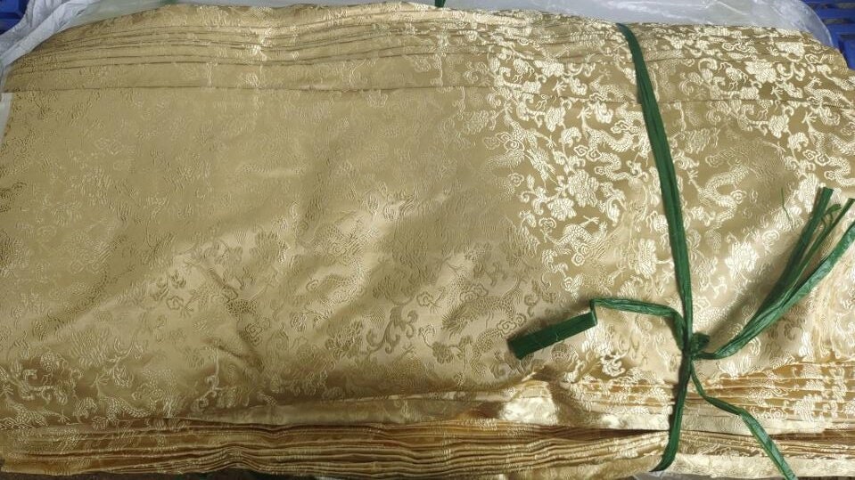 SALE, Light Gold Color Brocade Fabric With Chinese Loong Pattern ...