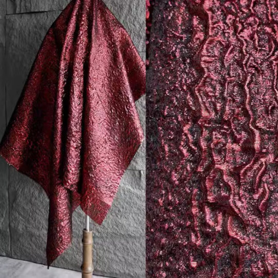 Dark Red Black Jacquard Fabric Hanfu Qipao DIY Fabric Wedding Fabric ...
