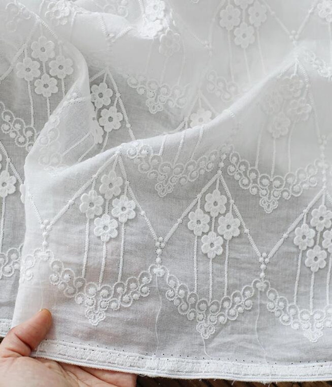 SALE, 100% Cotton Fabric, Off-white Color Floral Embroidery, Handmade ...