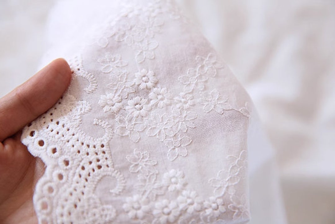SALE, 100% Cotton Fabric, White Color Floral Embroidery, Handmade ...