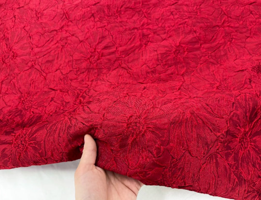 Bright Red Glossy Fabric, Concave and Convex Large Jacquard Designer ...