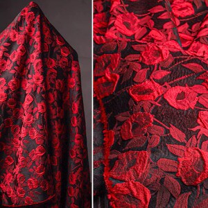 Black Red Color Jacquard Fabric With Rose Pattern, Fashion Jacket ...