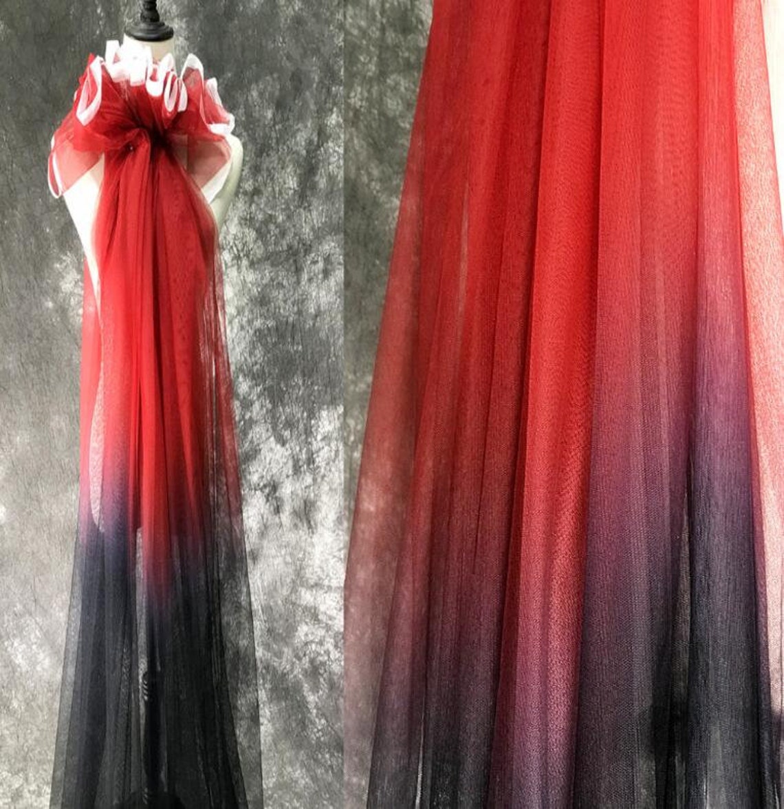 Red Black Color Gradient Mesh Fabric Wedding Party Dress - Etsy