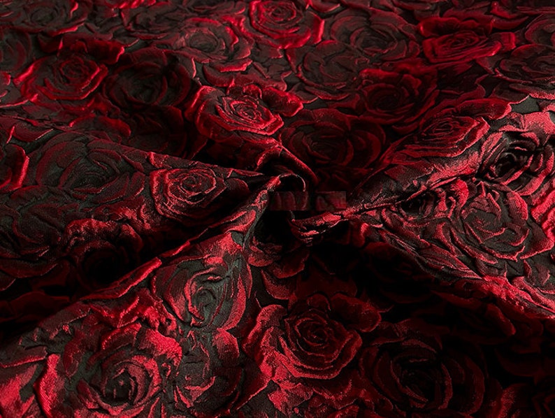 ON SALE Black Color Jacquard Fabric With Red Rose Style - Etsy