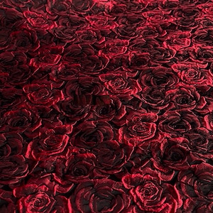 ON SALE, Black Color Jacquard Fabric With Red Rose Style, Fashion ...