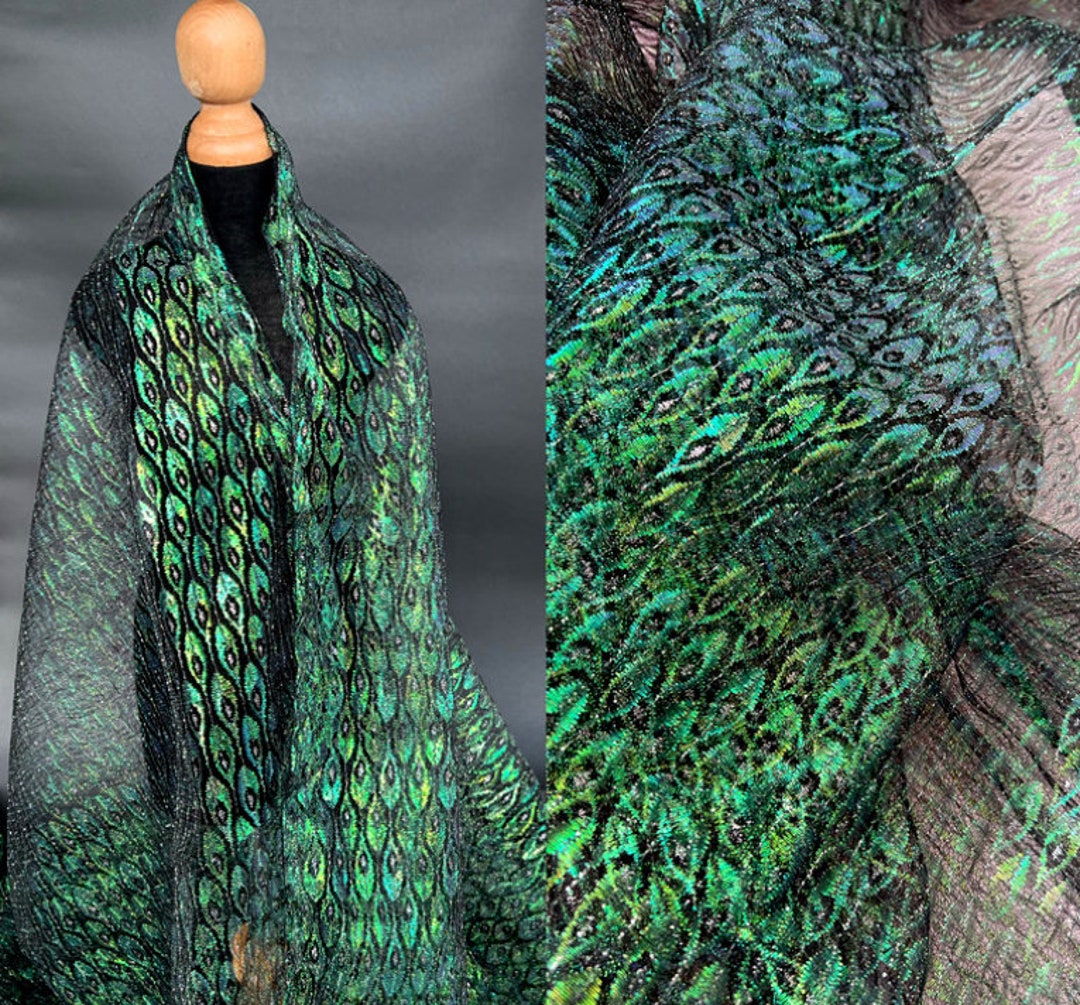 Colorful Laser Peacock Feather Mesh - Hollow Perspective Lace Fabric ...