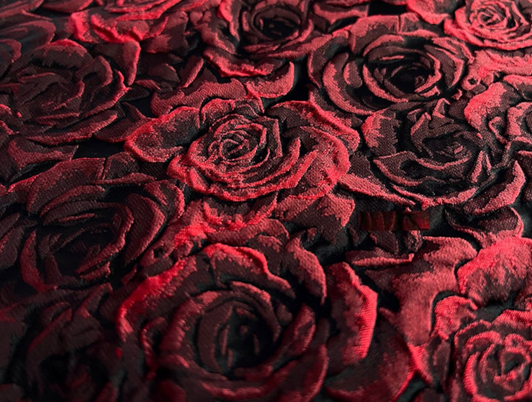 ON SALE, Black Color Jacquard Fabric With Red Rose Style, Fashion ...