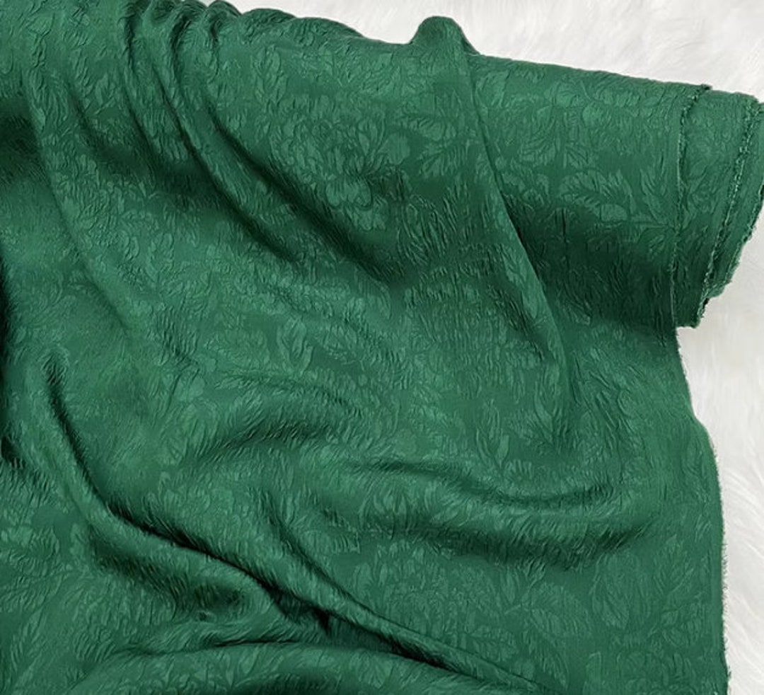 Hunter Green Color Flower Pattern Silk Jacquard Fabric, Wedding Dress ...