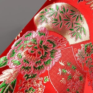 Wide Red Color Brocade Fabric With Bird Style, Jacquard Fabric, Wedding ...