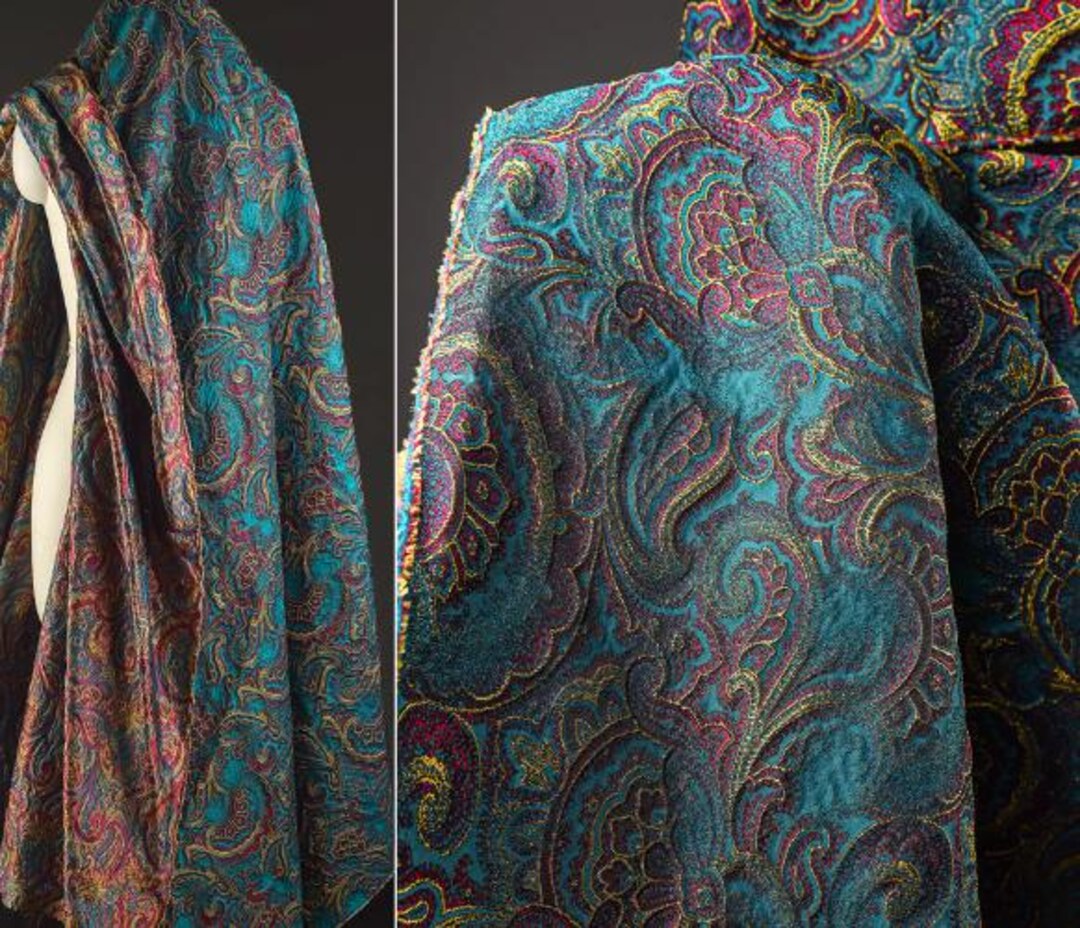 Lake Blue Color Jacquard Fabric, Phoenix Tail Flower Jacquard, Texture ...