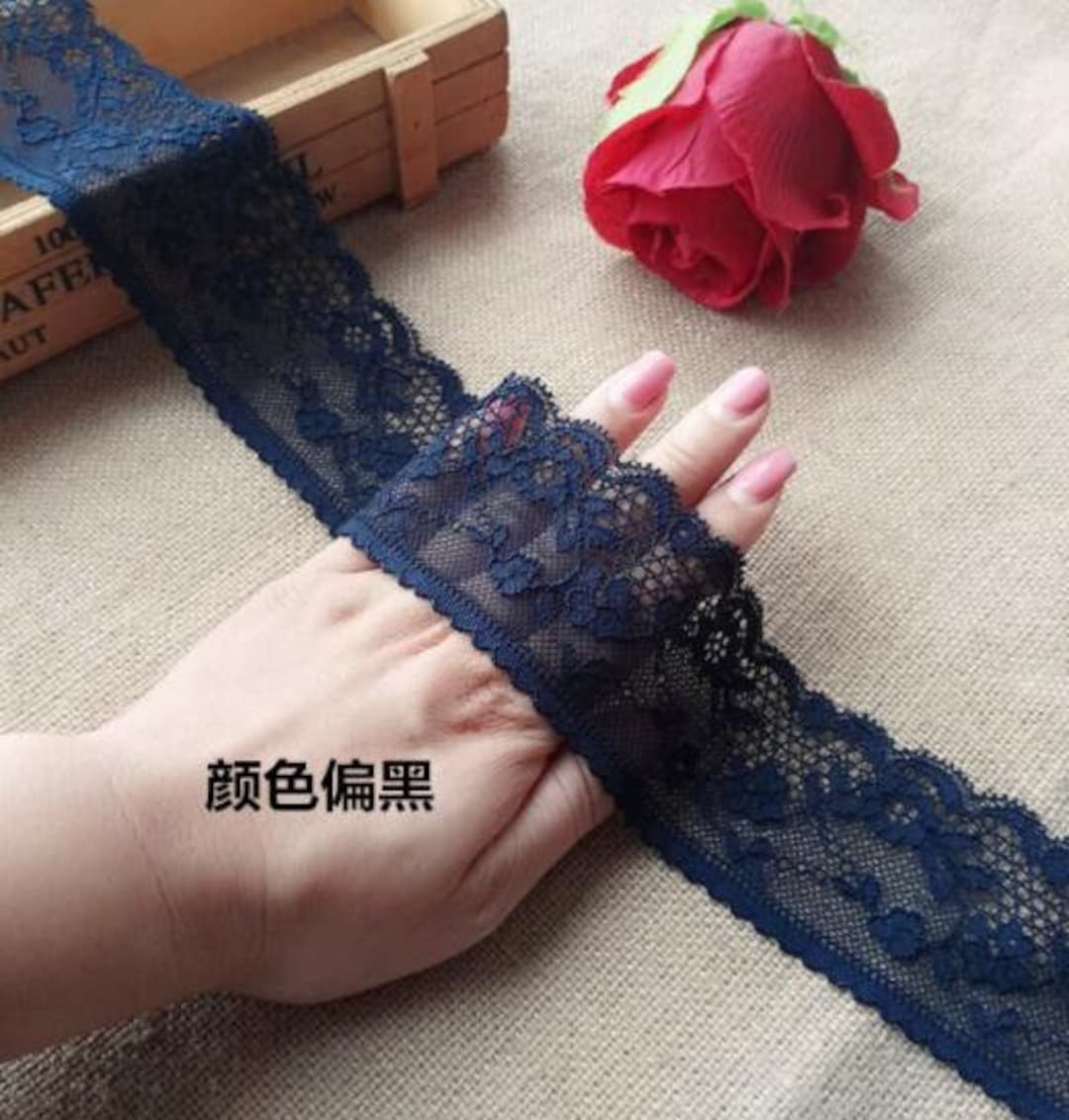 Dark Navy Blue Color Lace Trim, Stretch Lace Trim, Decor Lace Trim, for ...