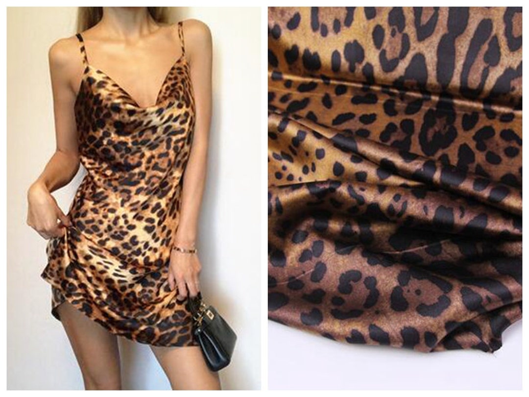 ON SALE, 19mm Wide Silk Stretch Satin Fabric With Leopard Style ...