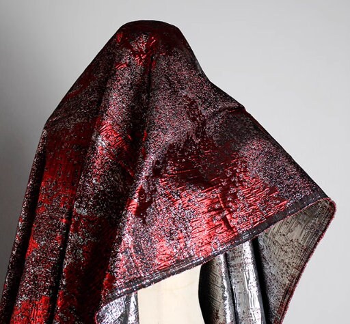 Glossy Texture Jacquard Fabric, Red Black Silver Color Coat Pants ...