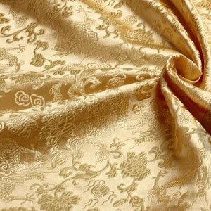 SALE, Light Gold Color Brocade Fabric With Chinese Loong Pattern ...