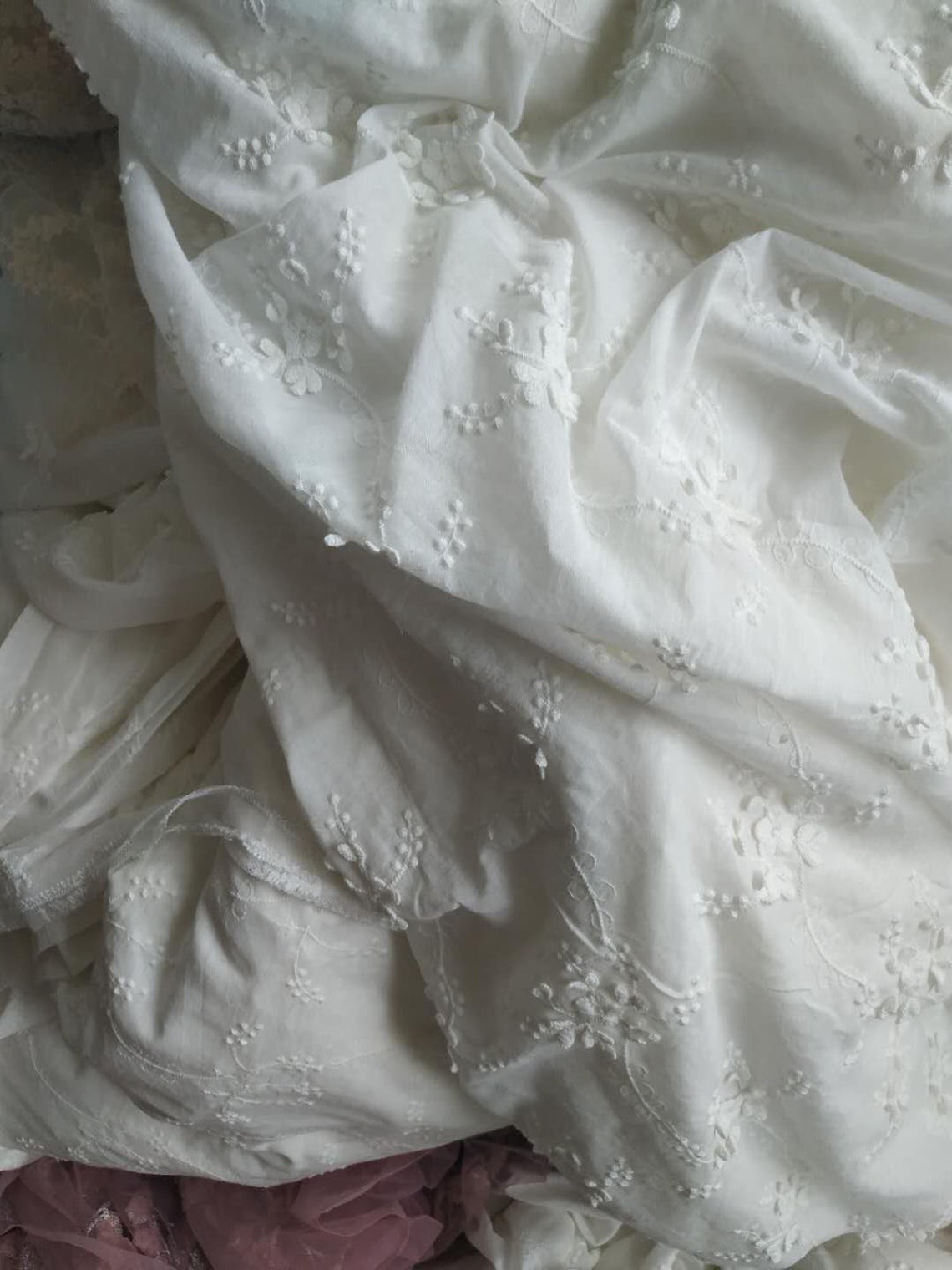 SALE Off-white Color Cotton Fabric Thin Embroidered Cotton - Etsy