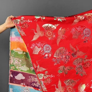 Wide Red Color Brocade Fabric With Bird Style, Jacquard Fabric, Wedding ...