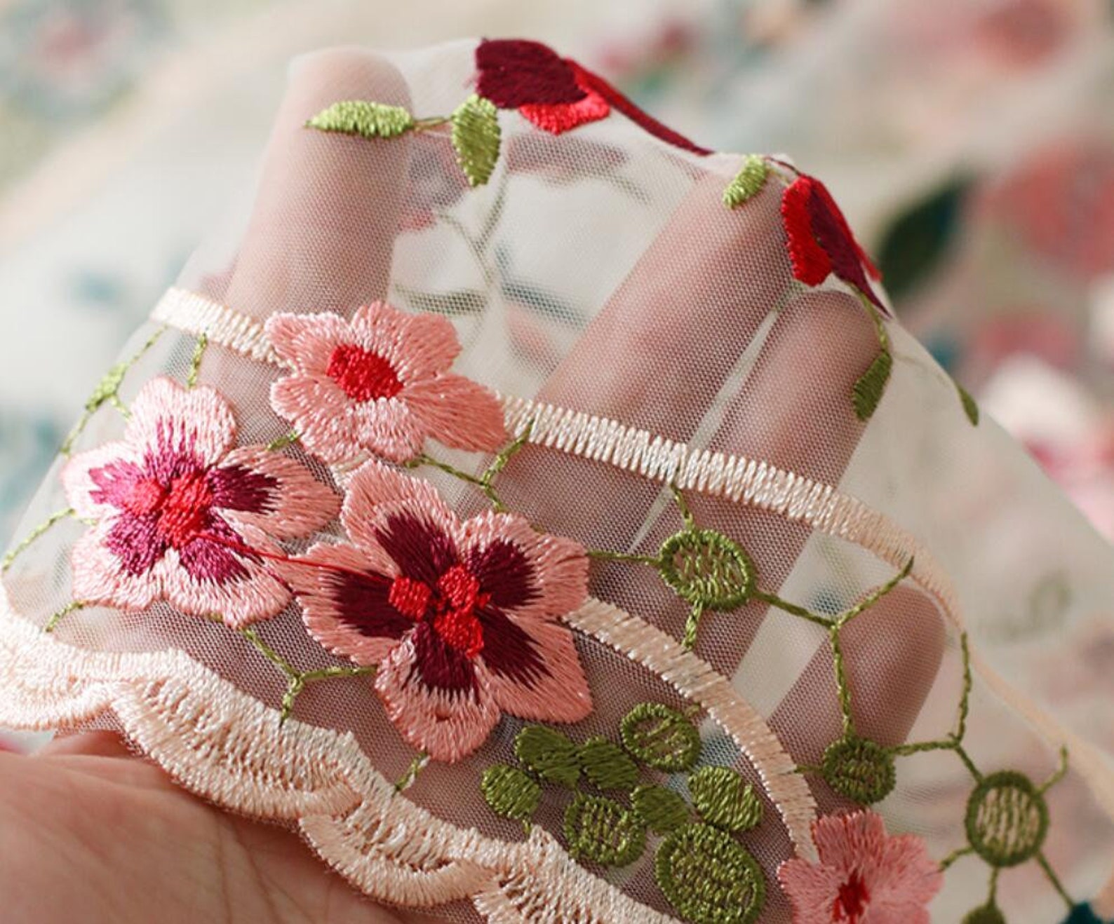 SALE Soft and Smooth Apricot Color Mesh Fabric Embroidered | Etsy